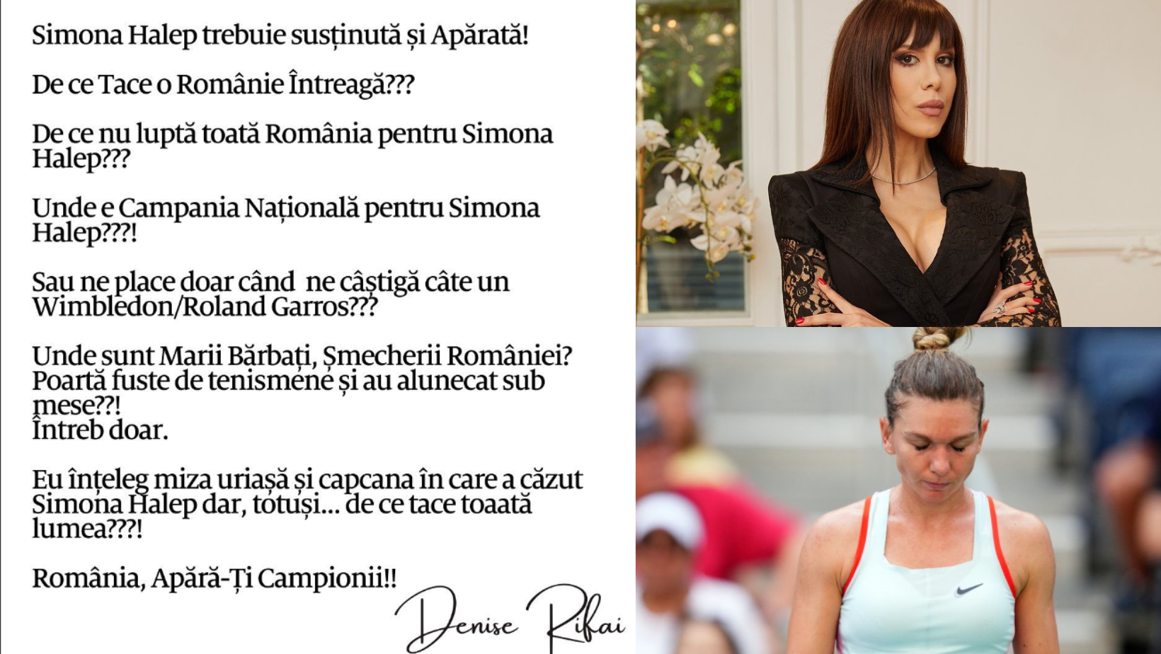 Denise Rifai sare în apărarea Simonei Halep! - Solid News